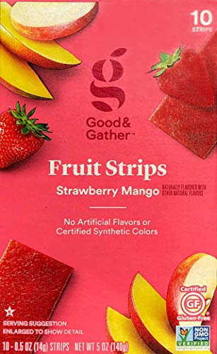 Fruit Strips Fruit Leathers Healthy Snack Made with Real Fruit and Veggie Puree Concentrate Good and Gather 10 Strips (Strawberry Mango)