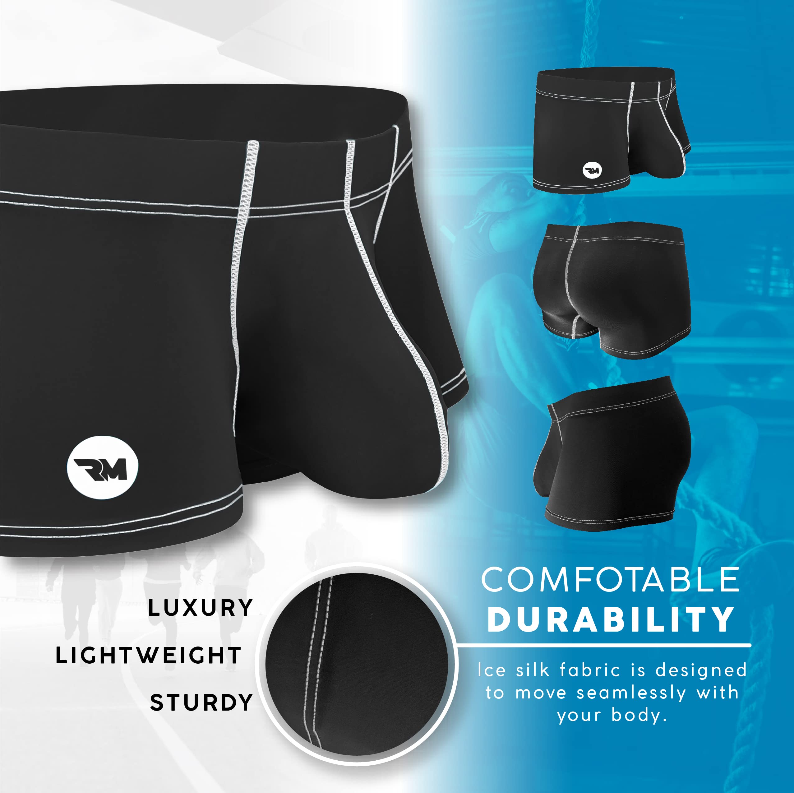 RM Real Men Bulge Enhancing Underwear - 1 Pack 3in Inseam - Mens Underwear Pouch Boxer Brief (Black w White Stitch) 2XL