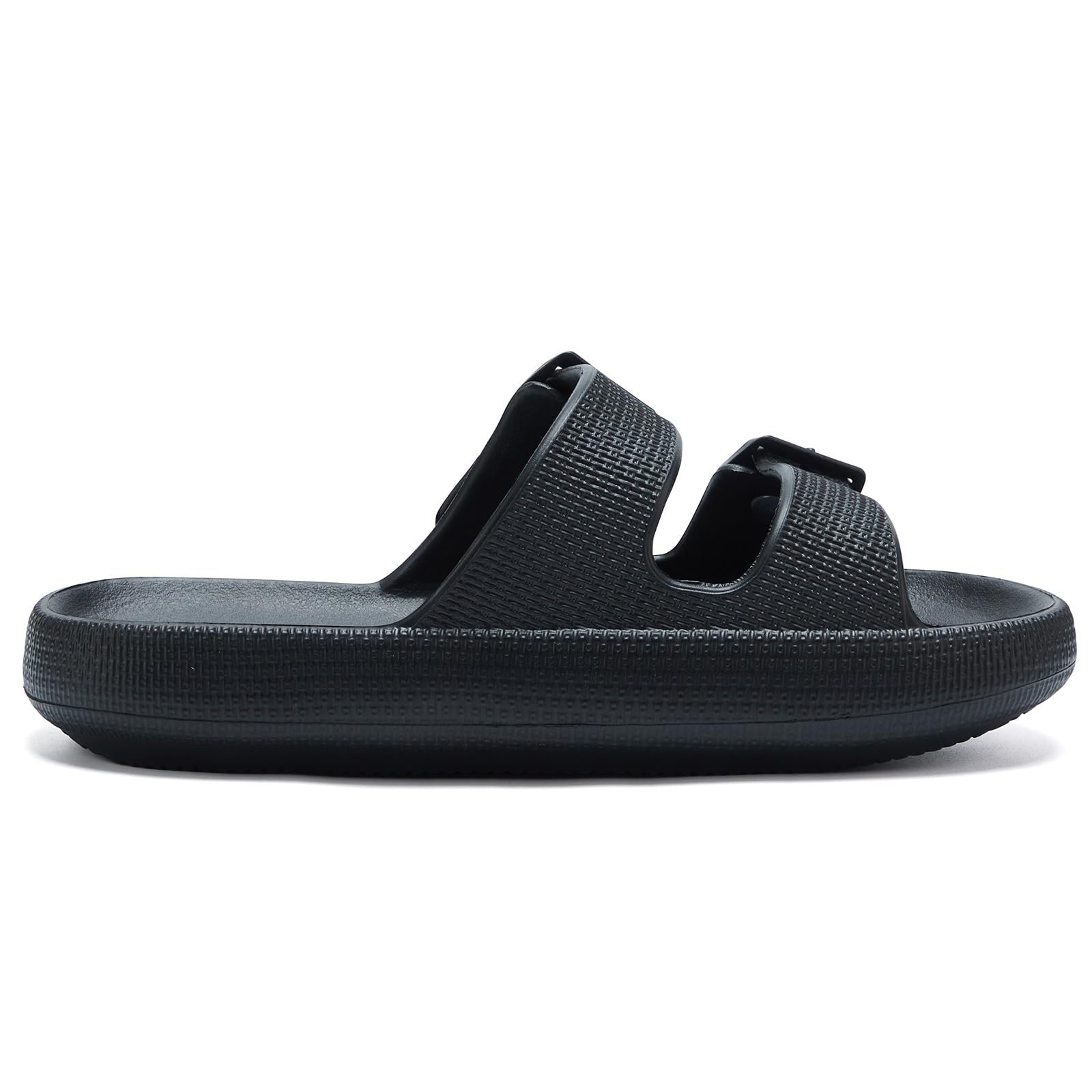 welltree Slides for Women Men Pillow Slippers Double Buckle Adjustable Sandals EVA Recovery Slides,Black,12 Women/10 Men