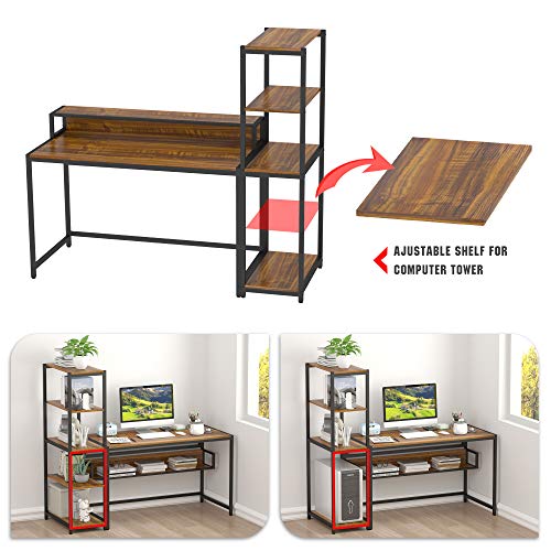 Teraves Computer Desk with 5 Tier Shelves,Reversible Writing Desk with Storage 41 Inch Study Table for Home Office Independent Bookcase and Desk for Multiple Scenes (Desk+Shelves(41in), Teak)