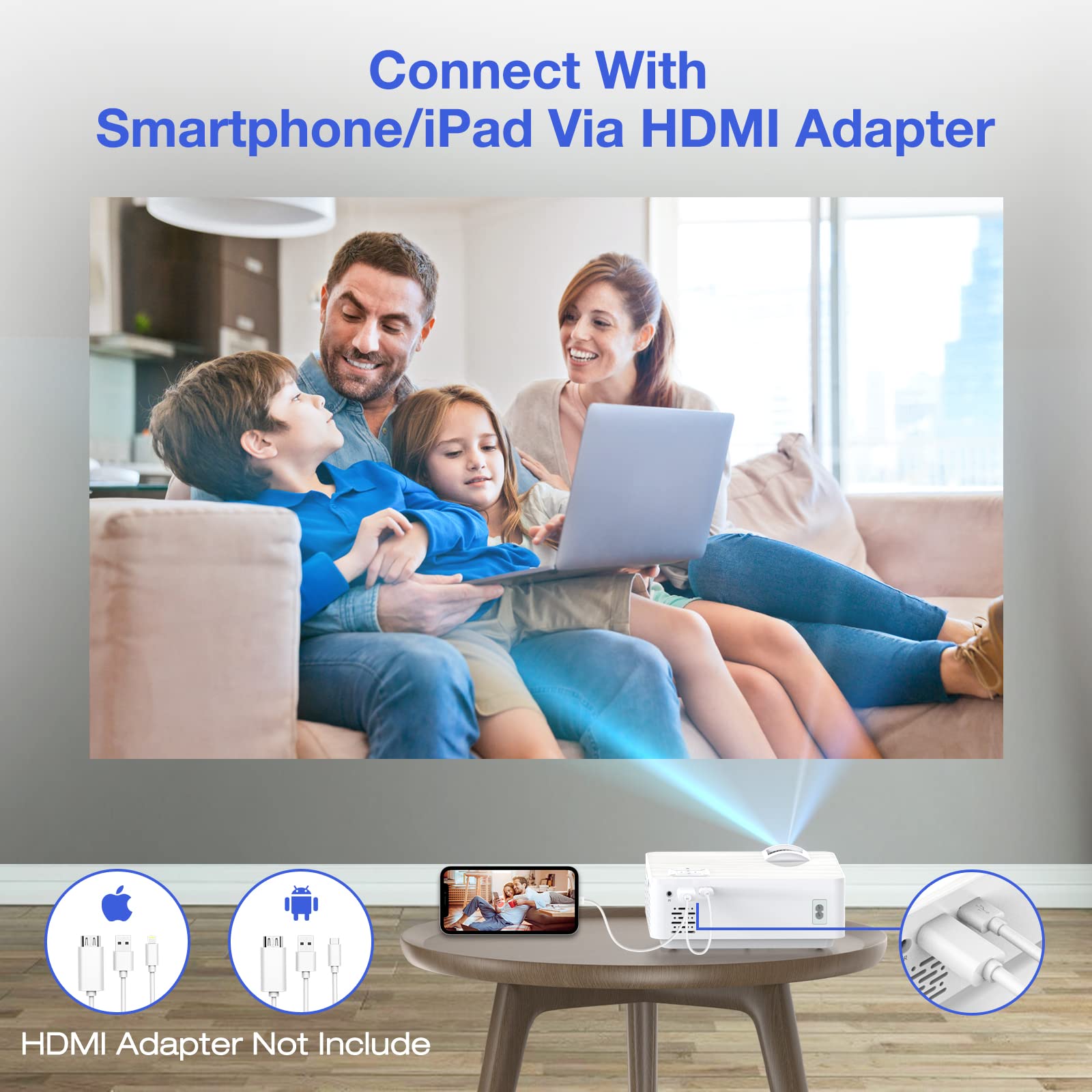 Projector, Outdoor Movie Projector with Screen, Full HD 1080P and 240" Supported, Portable Projector Compatible with Phone, SD Card, Fire Stick, PS5(100โ Projector Screen Included)