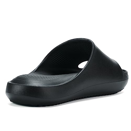 ANLUKE Pillow Slippers for Women and Men Comfortable Cloud Slides for Indoor and Outdoor Home Cushioned Thick Sole Soft Rebound Black 42/43
