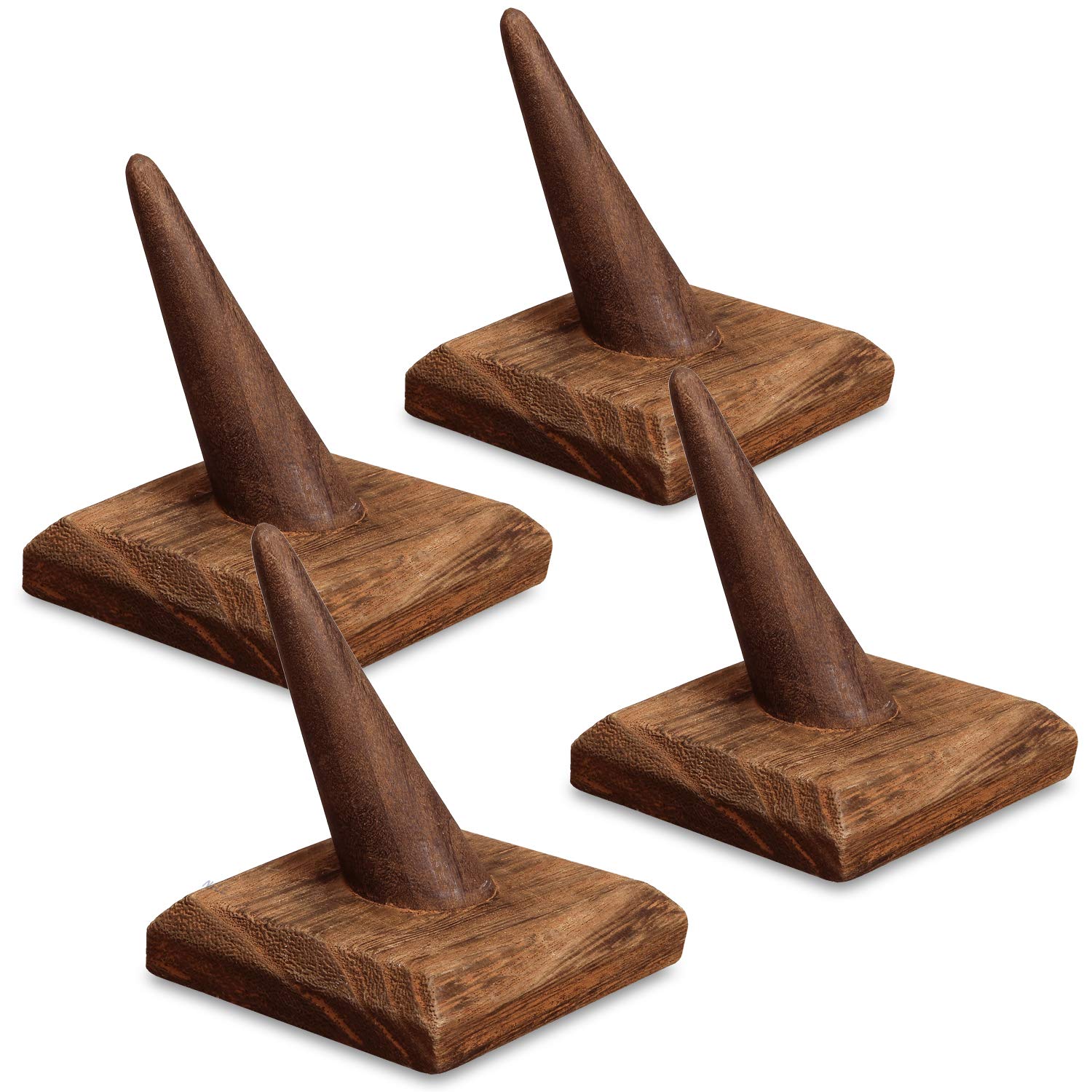 MOOCA 4-Piece Ring Display Stand Set -Jewelry Holder, Finger Ring Showcase Organizer, Brown Color