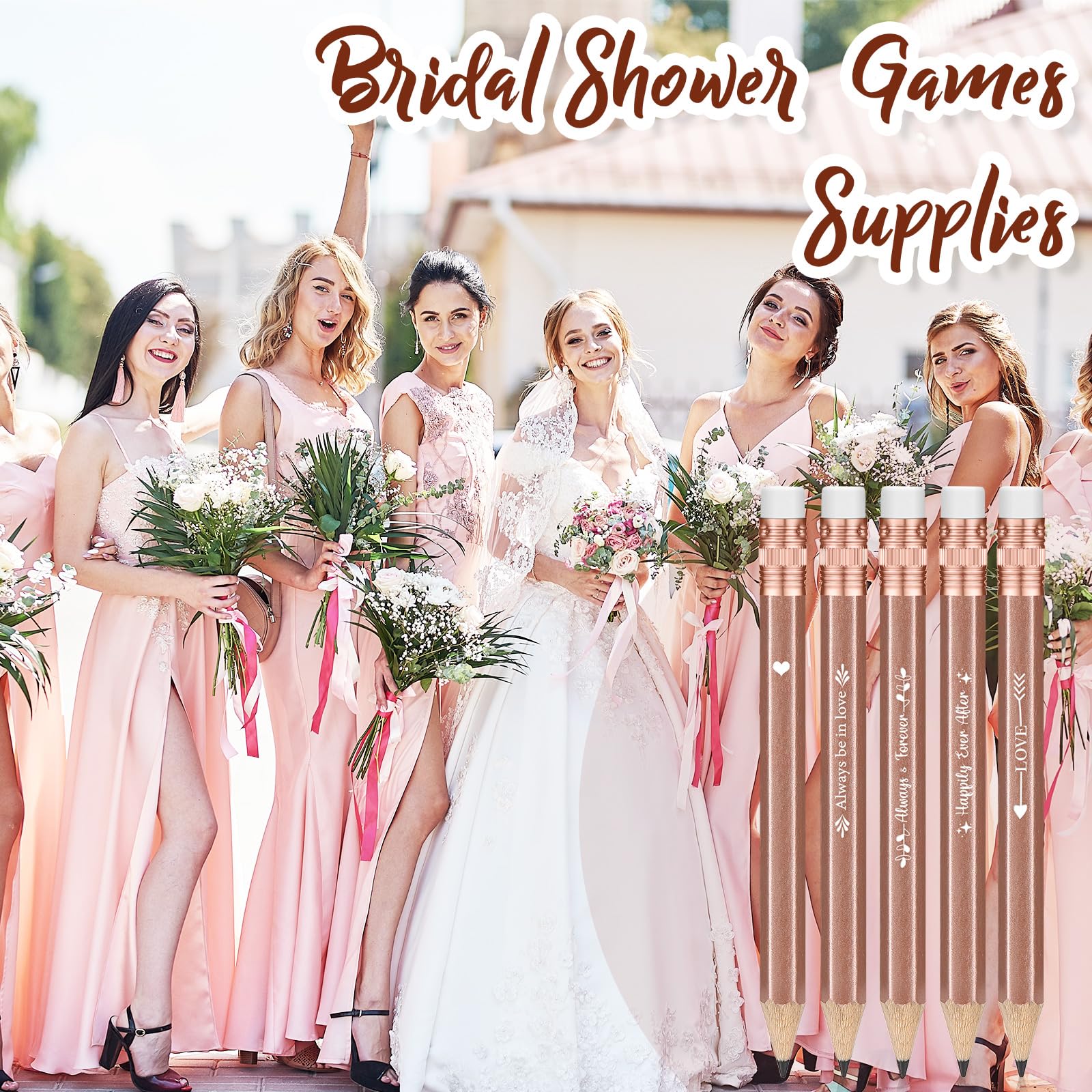 50 Pcs Wedding Pencils for Bridal Shower Half Pencils with Eraser Game Pencils Mini Golf Pencils 4 Inch Short Pocket Pre Sharpened Pencil for Wedding Presents, Classroom, School (Rose Gold)