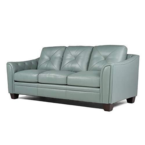 MAKLAINE Tufted Transitional Leather Sofa in Spa Green Finish