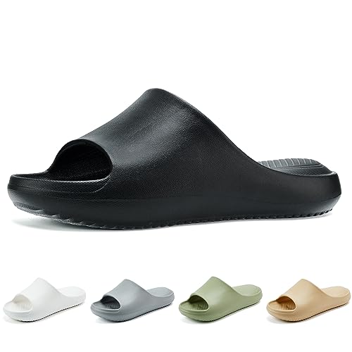 ANLUKE Pillow Slippers for Women and Men Comfortable Cloud Slides for Indoor and Outdoor Home Cushioned Thick Sole Soft Rebound Black 42/43