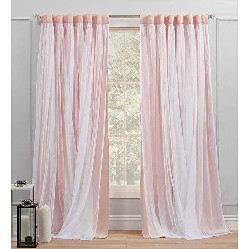 Exclusive Home Catarina Layered Solid Room Darkening Blackout and Sheer Hidden Tab/Rod Pocket Top Curtain Panel Pair, 52"x84", Rose Blush, Set of 2