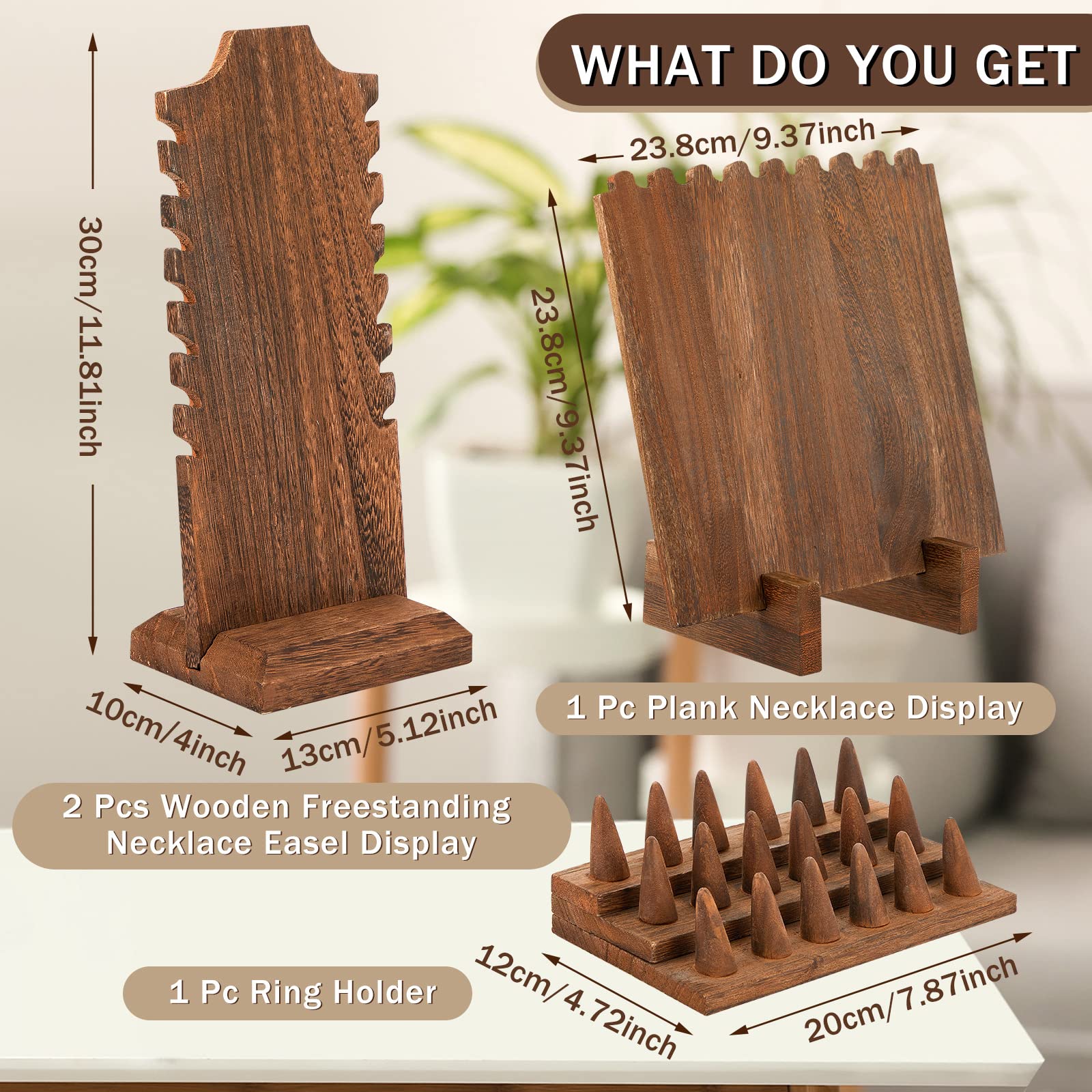Jerify 4 Pieces Wood Necklace Display Holder Wood Plank Necklace Jewelry Display Ring Display for Selling Necklace Holder Stand Finger Ring Display for Jewelry Showcase Storage Home Display