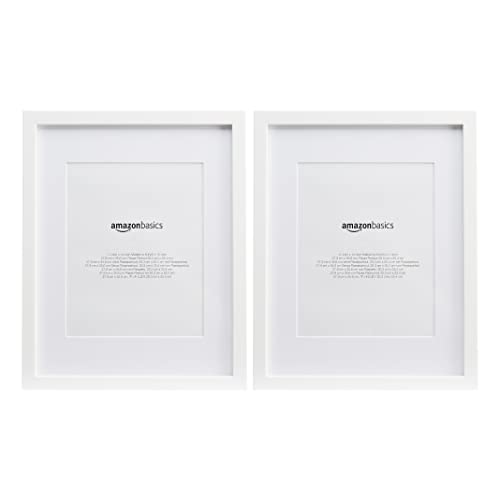 Amazon Basics Photo Picture Frame - 11" x 14" or 8" x 10" with mat, White - Pack of 2