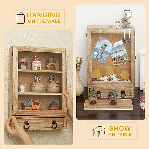 Qiannhee Large Shadow Box Display Case,11x16 Shadow Box Frame with Drawers and Removable Shelves of Flower Photos Wood pet Memorial Shadow Box, Wood Shadow Box as a Wedding Gifts (Rustic Brown)