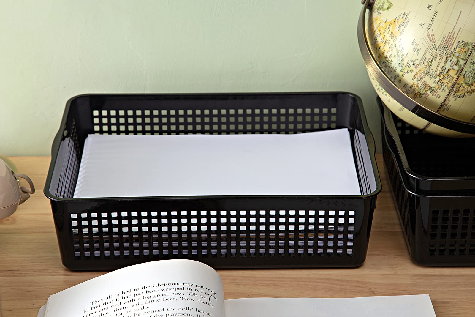 Eslite A4 Size Plastic Storage Basket,Desktop File Paper Letter Organizer Tray, 6-Packs (Black)