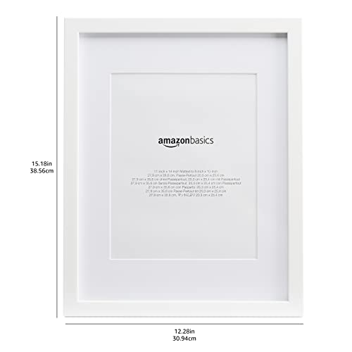Amazon Basics Photo Picture Frame - 11" x 14" or 8" x 10" with mat, White - Pack of 2
