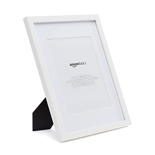 Amazon Basics Photo Picture Frame - 11" x 14" or 8" x 10" with mat, White - Pack of 2
