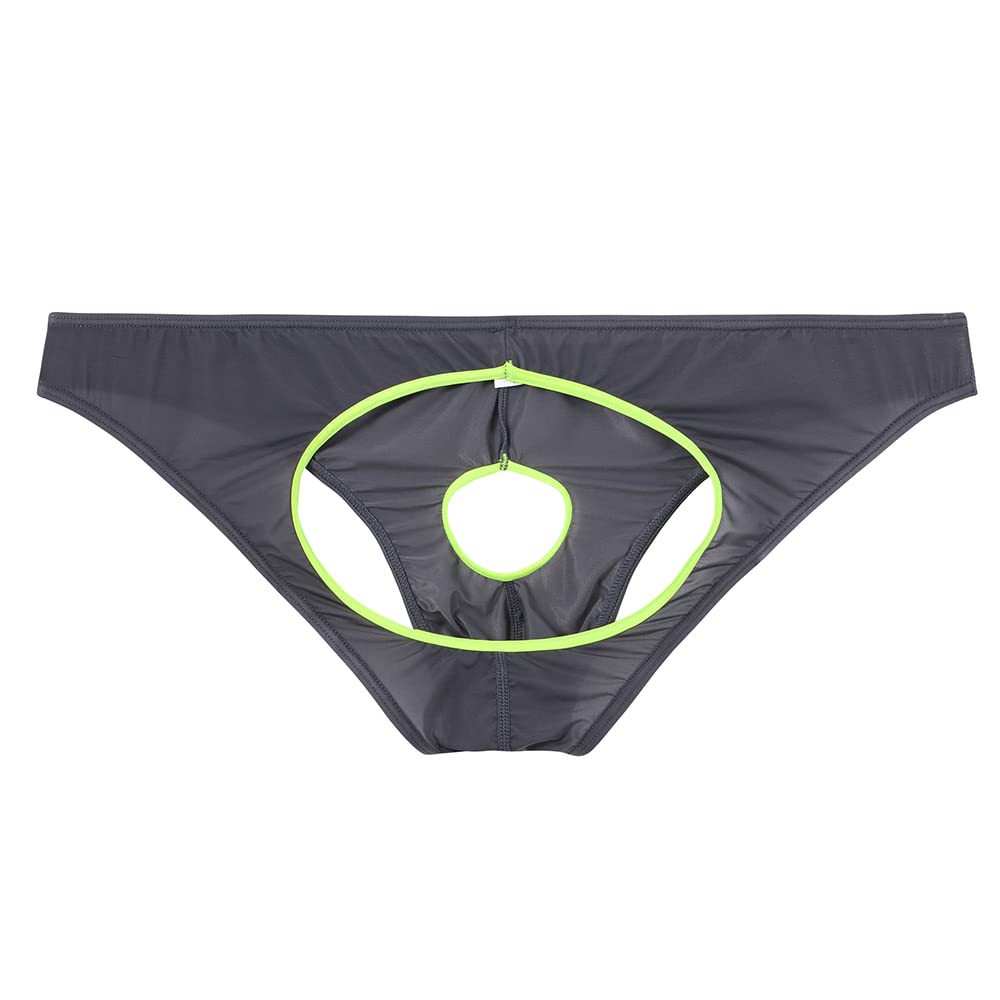 ZONBAILON Mens Sexy Sheer See Through Underwear Briefs Ultra Thin Front Opening Bikini Low Rise Jockstraps Grey M