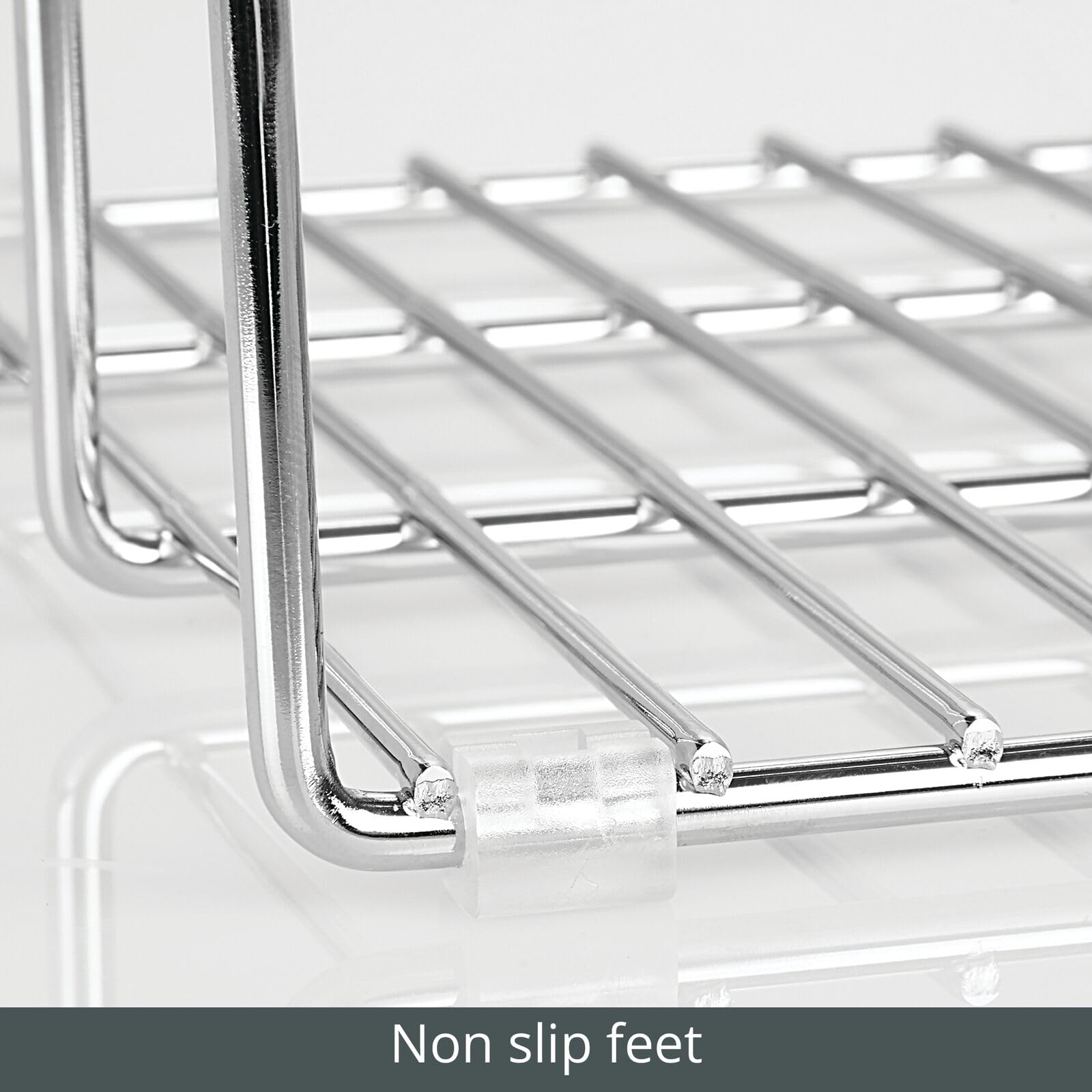 mDesign Metal Wire Organizer Rack for Kitchen Cabinet, Pantry, Shelves - Organizer Holder, 3 Slots for Skillets, Frying Pans, Lids, Cutting Boards, Vertical or Horizontal Placement, 2 Pack - Chrome