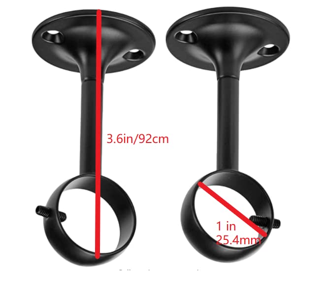 Amazon Basics Curtain Rod Ceiling-Mount Bracket, Set of 2, Black, 4-Pack