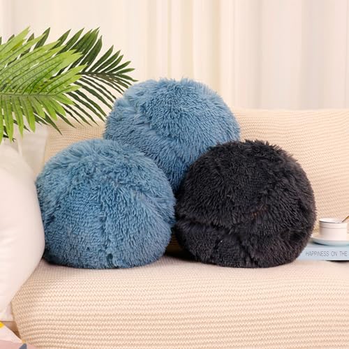 Ukadou Plush Ball Throw Pillow 15.7in Black Round Pillow Simple Round Ball Pillow Furry Spherical Circle Shaped Pillow for Bed Sofa Couch Chair Decorations (Black)