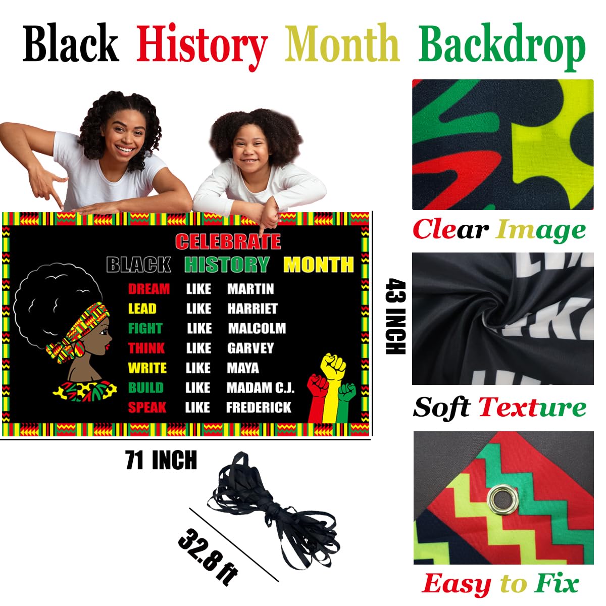 Black History Month Backdrop, 71"X43" Black History Month Banner Black History Month Bulletin Board Decorations for Classroom African American Celebration Decoration and Supplies