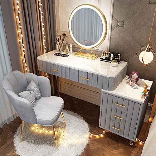 Makeup Vanity Mirror with Lights and Table Set,Girls Dressing Table with Stool and 3 Color Lighted Mirror Seperated with Desk,Movable Bedside Table,Ideal for Home Bedroom Decor(Grey,80 x 40CM)