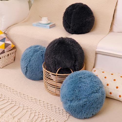 Ukadou Plush Ball Throw Pillow 15.7in Black Round Pillow Simple Round Ball Pillow Furry Spherical Circle Shaped Pillow for Bed Sofa Couch Chair Decorations (Black)