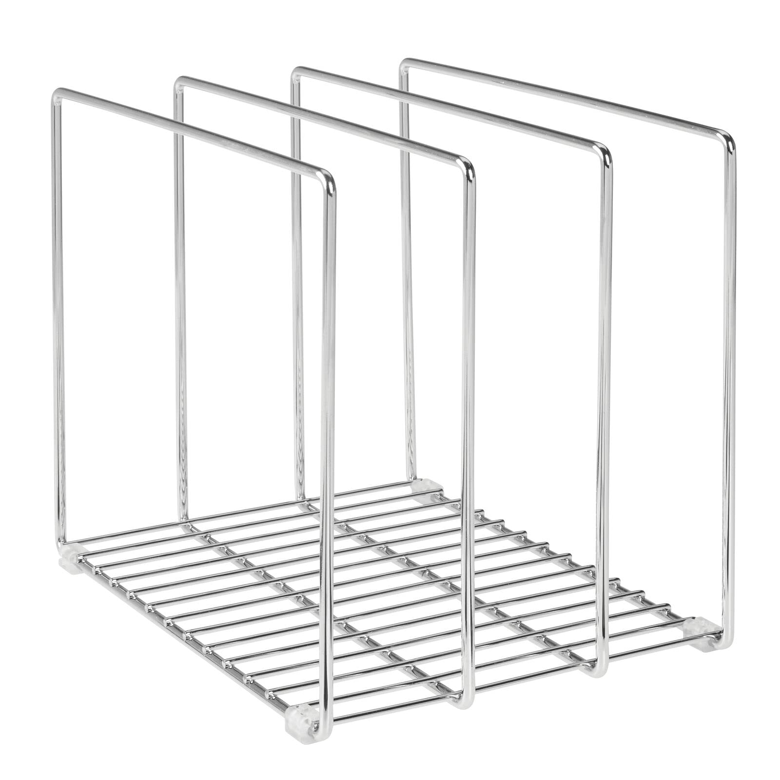 mDesign Metal Wire Organizer Rack for Kitchen Cabinet, Pantry, Shelves - Organizer Holder, 3 Slots for Skillets, Frying Pans, Lids, Cutting Boards, Vertical or Horizontal Placement, 2 Pack - Chrome