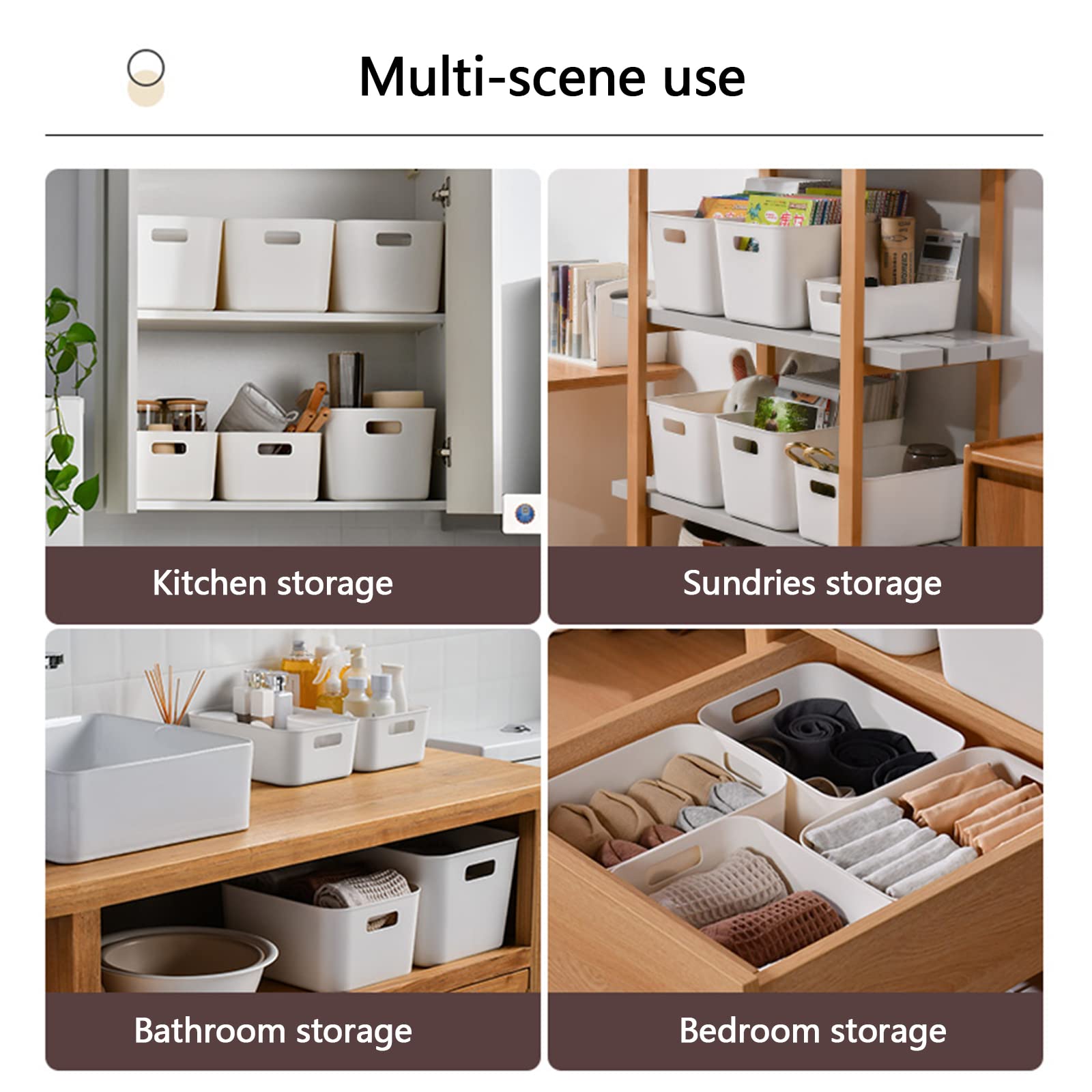 ZOAJU Plastic Basket Set, Pack of 6 Storage Basket Pantry Bins Kitchen Spice Rack Organizer for Shelves Drawers Pantry Closet Classroom Bathroom 12 In x 7.9 In x 4.7 In , White