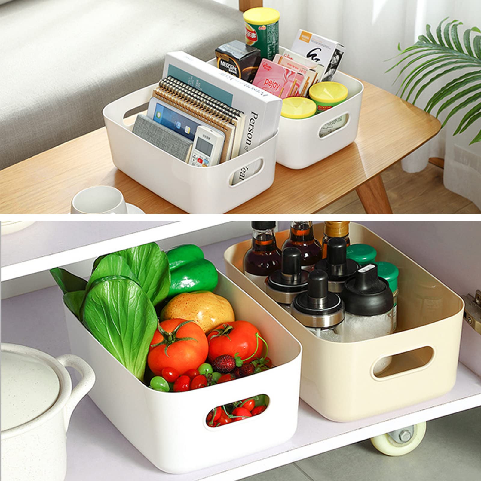 ZOAJU Plastic Basket Set, Pack of 6 Storage Basket Pantry Bins Kitchen Spice Rack Organizer for Shelves Drawers Pantry Closet Classroom Bathroom 12 In x 7.9 In x 4.7 In , White