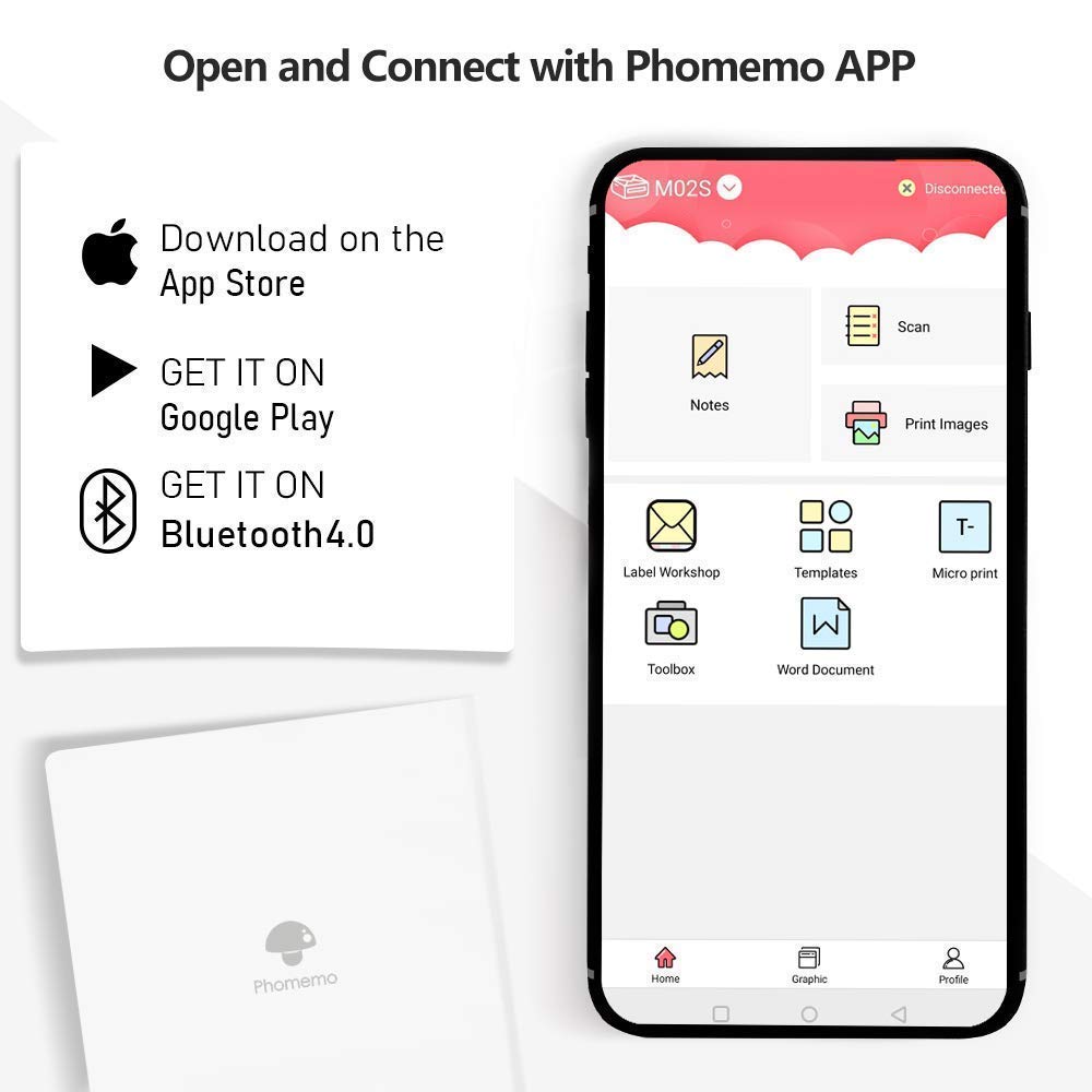 Phomemo M02 Pocket Printer- Mini Bluetooth Thermal Printer with 3 Rolls White Sticker Paper, Compatible with iOS + Android for Learning Assistance, Study Notes, Journal, Fun, Work,White