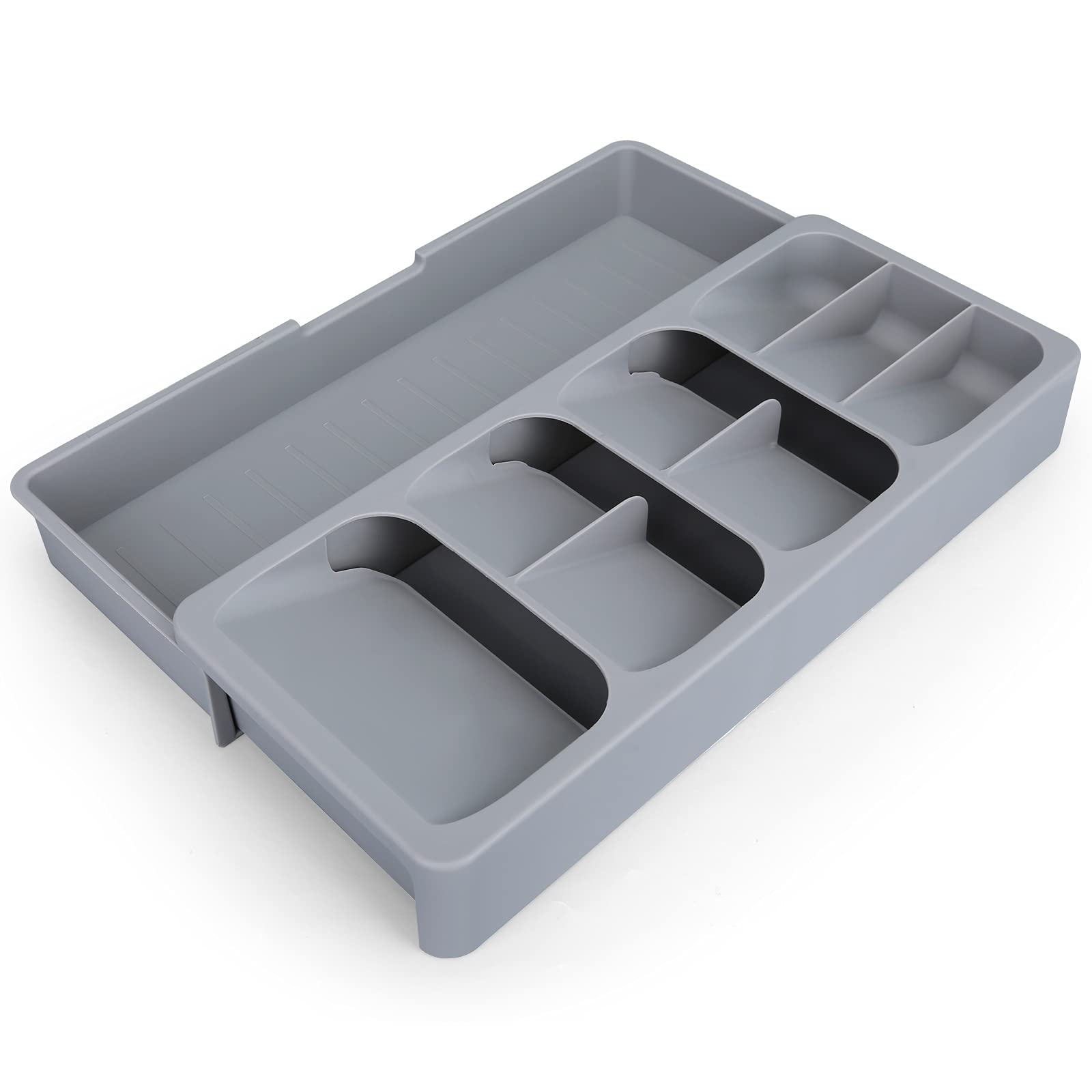CEGAR Expandable Drawer Organizer, Premium Cutlery and Utensil Tray, Plastic Adjustable Kitchen Drawer Divider for Silverware Knife (grey)