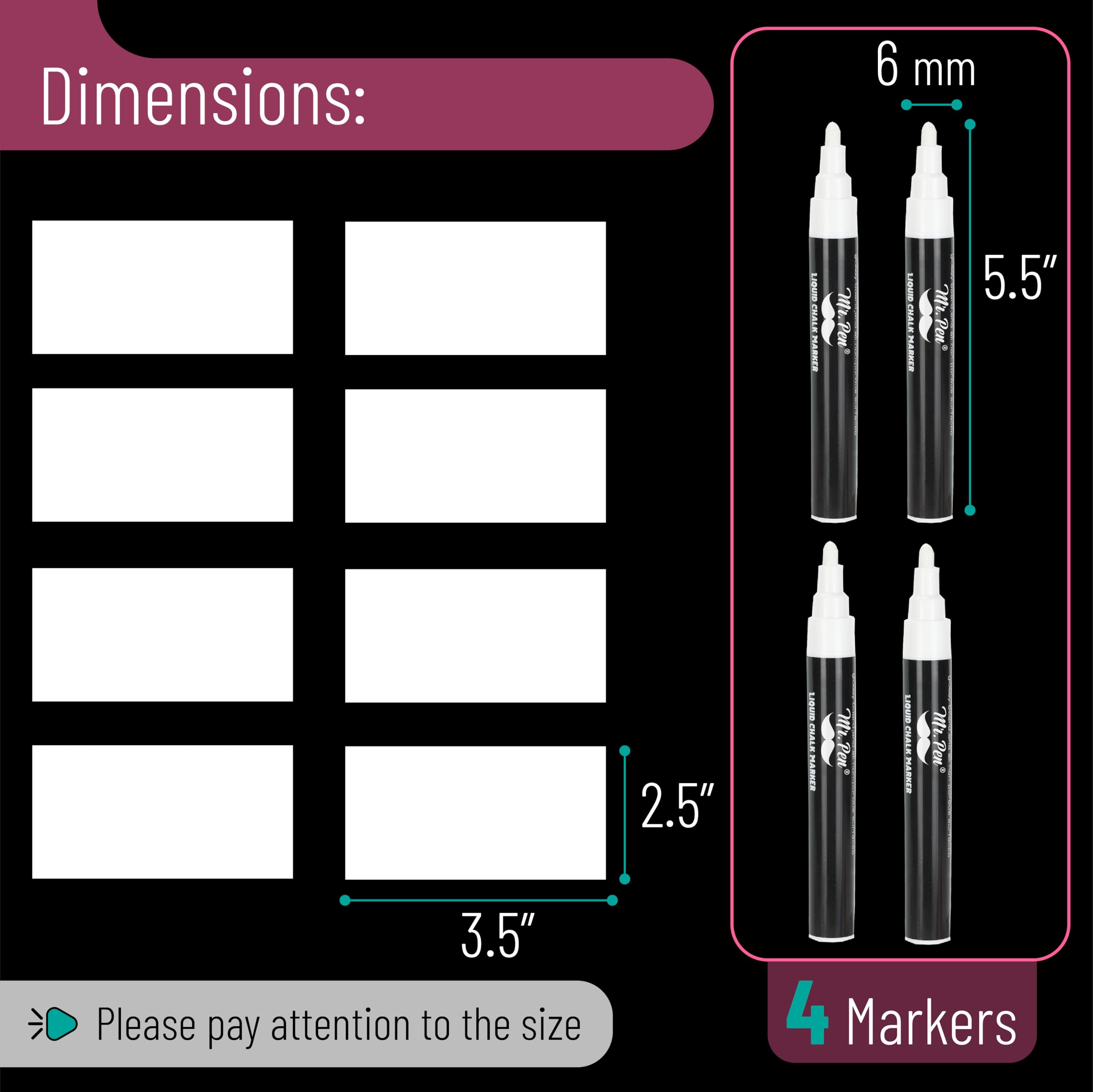 Mr. Pen- White Chalk Markers, 4 Pack, Dual Tip, 8 labels, White Liquid Chalk Marker, Chalk Markers, White Dry Erase Markers, Chalk Markers for Blackboard, Chalkboard pen, White Chalkboard Marker