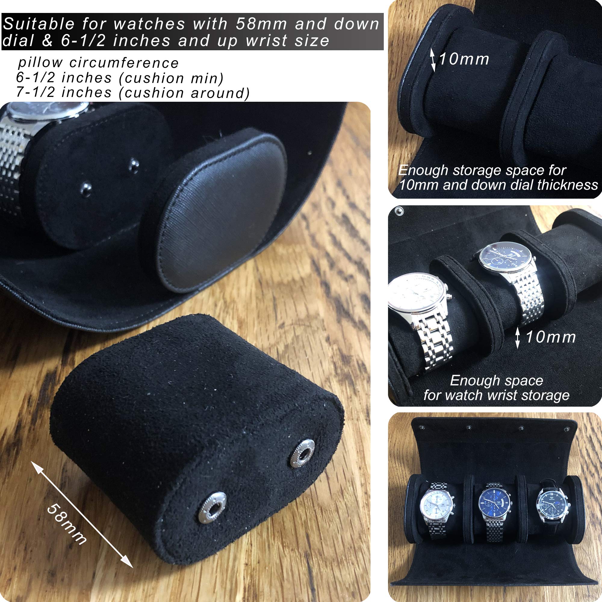 Longjet Watch Roll Travel Case for Men Portable Watches Organizer Box with Removable Velvet Pillow Holder (Black Cross)
