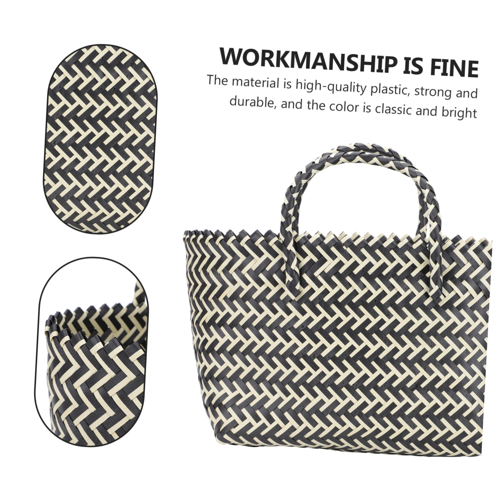 SHOWERORO Handwoven Bag Striped Large Knit Basket Women's Casual Bag Black Small 1pc