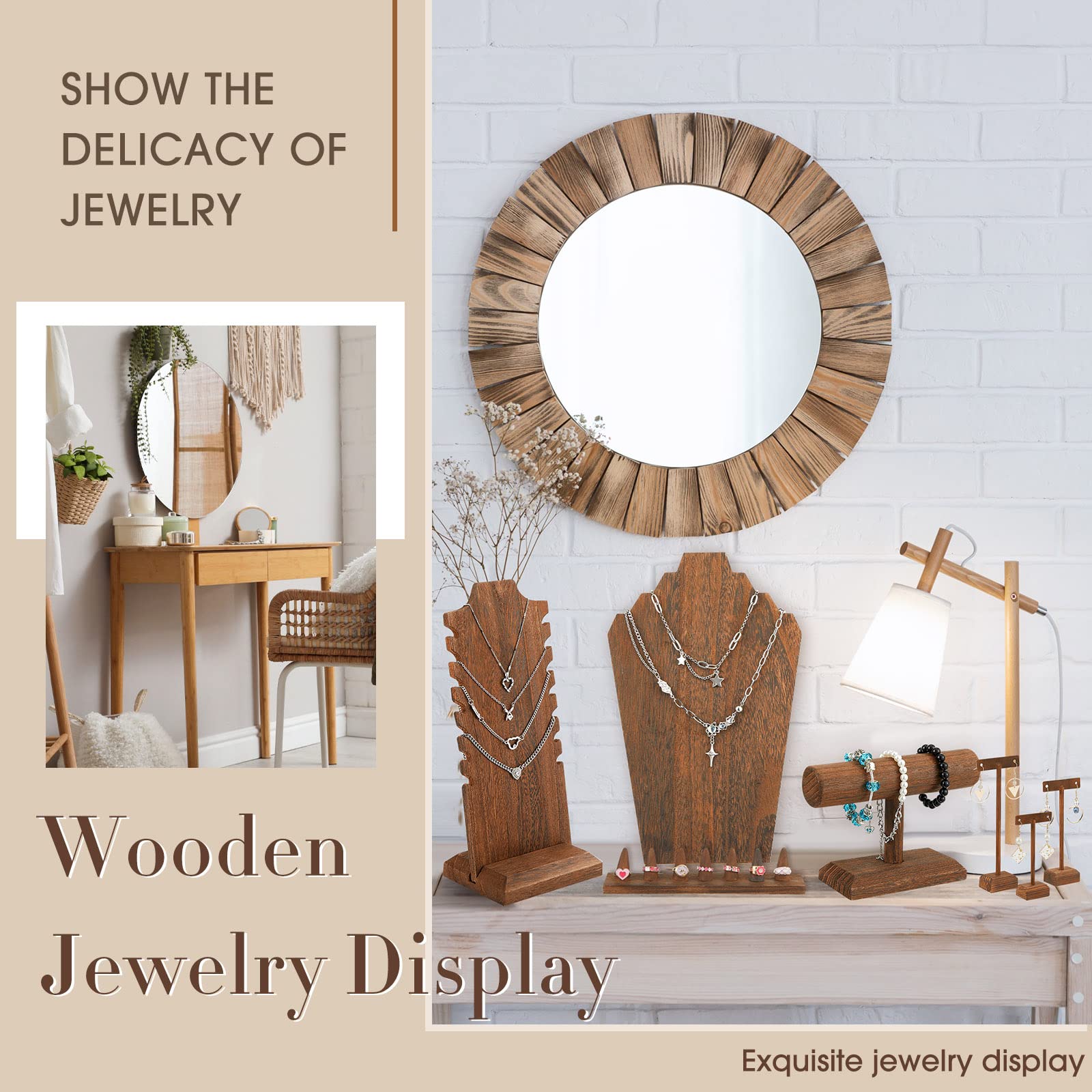 Jerify 13 Pcs Jewelry Displays Holder Set Wooden T Shape Necklace Bracelet Finger Ring Earring Display Stand for Home Jewelry Organizer Store Showcase Selling