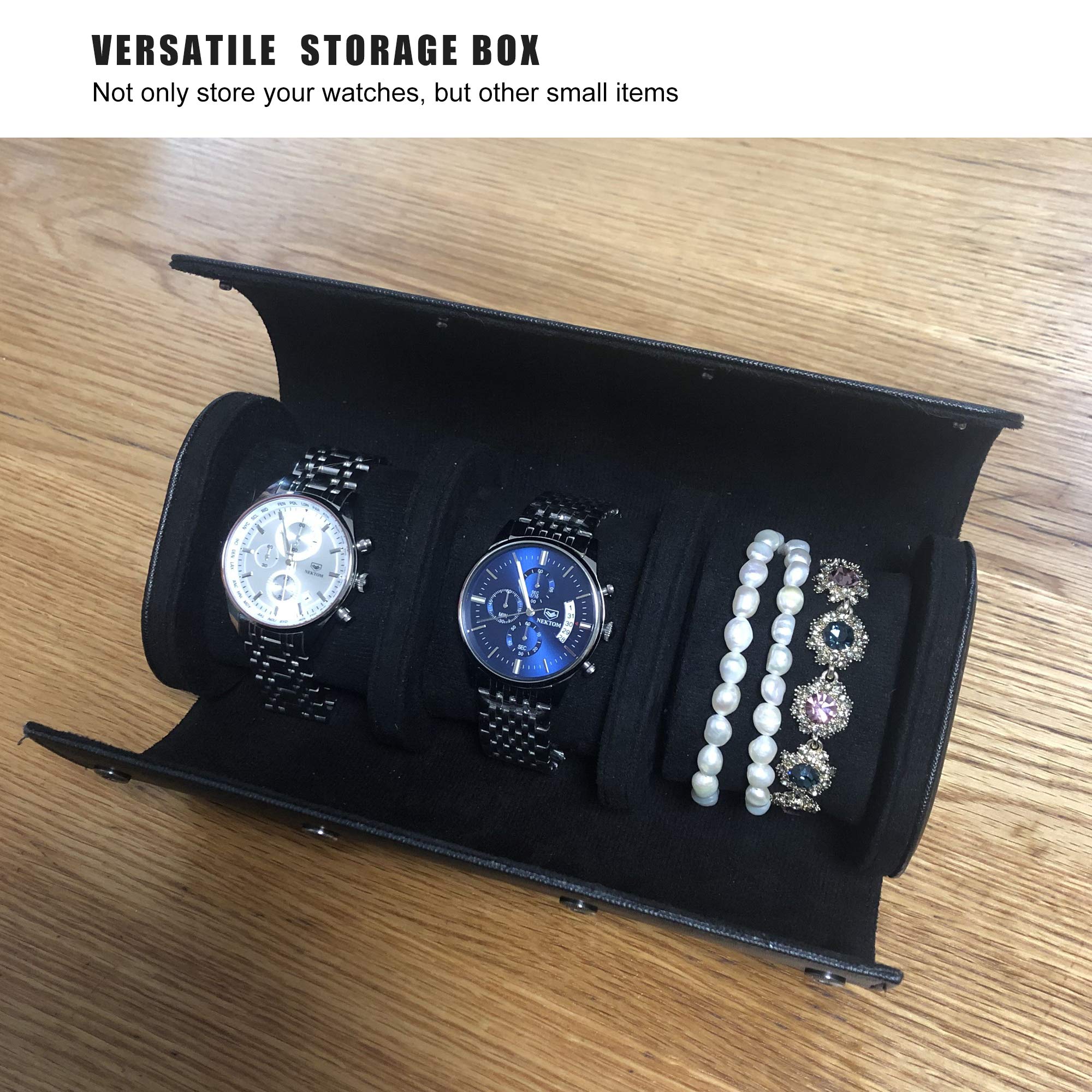 Longjet Watch Roll Travel Case for Men Portable Watches Organizer Box with Removable Velvet Pillow Holder (Black Cross)