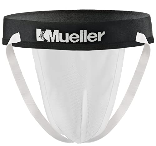 MUELLER Sports Medicine Men's Athletic Supporter with Flex Shield Cup, Adult Jockstrap for Sports, White Underwear/Gray Cup, Large