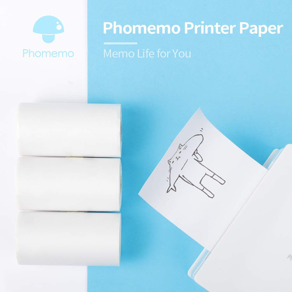 Phomemo M02 Pocket Printer- Mini Bluetooth Thermal Printer with 3 Rolls White Sticker Paper, Compatible with iOS + Android for Learning Assistance, Study Notes, Journal, Fun, Work,White