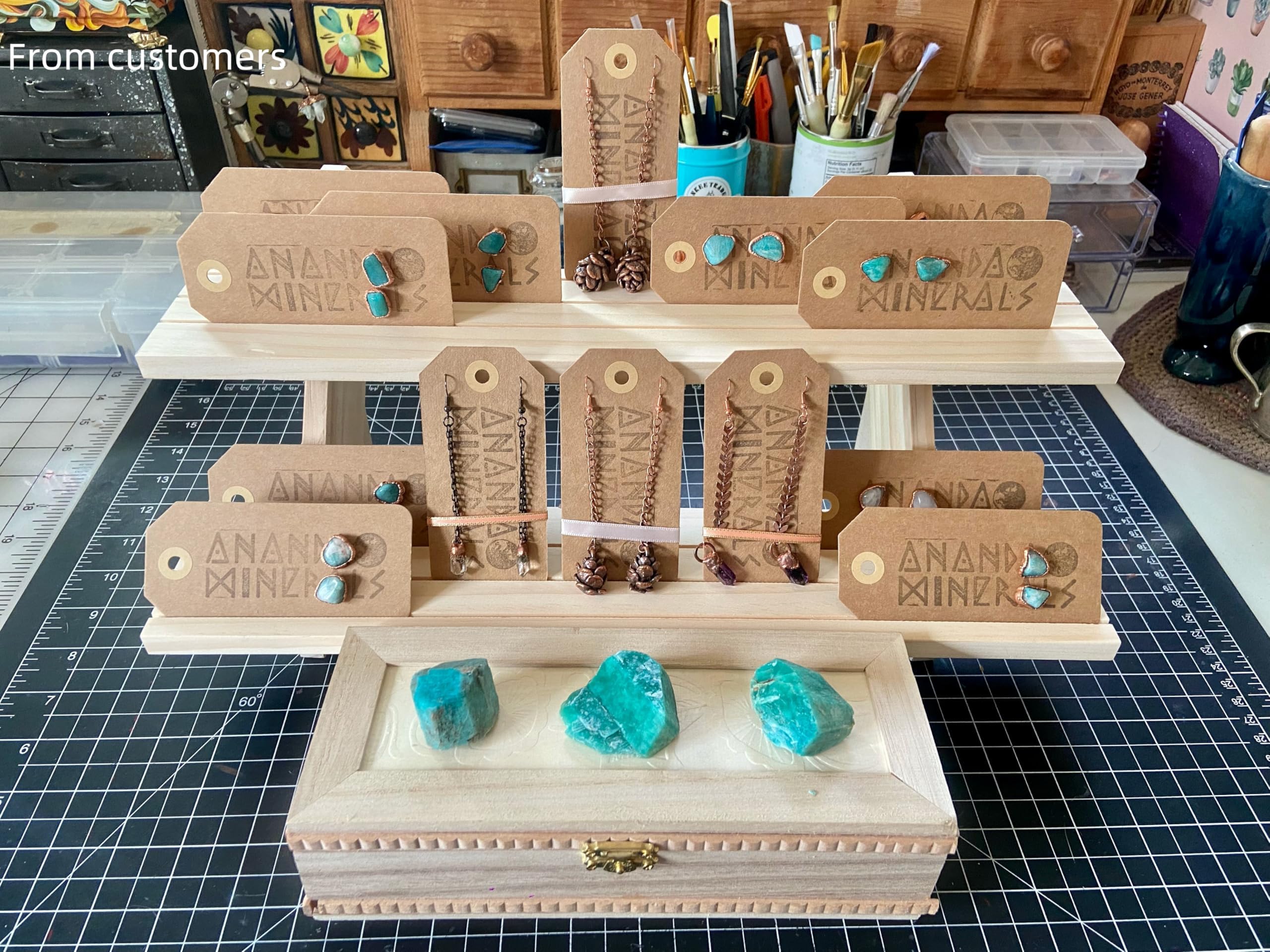 Eiyye 2-Tier Wooden Display Stand, Ring Earring Large Capacity Jewelry Display Stand,Wood Cupcake Stands Display Stand Craft Showing Organizer Tray For Retail Display Vendors Wood Riser(Natural)