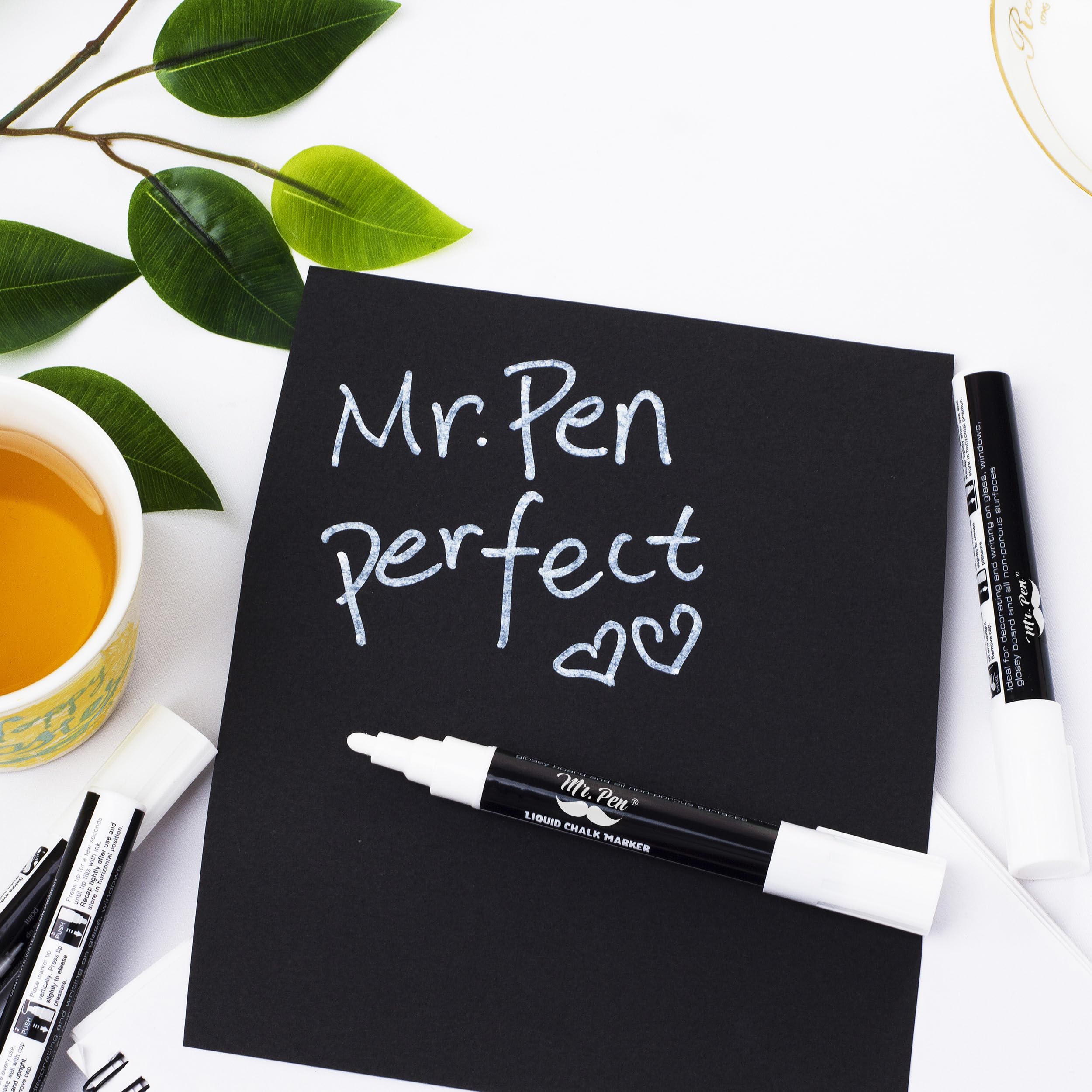 Mr. Pen- White Chalk Markers, 4 Pack, Dual Tip, 8 labels, White Liquid Chalk Marker, Chalk Markers, White Dry Erase Markers, Chalk Markers for Blackboard, Chalkboard pen, White Chalkboard Marker
