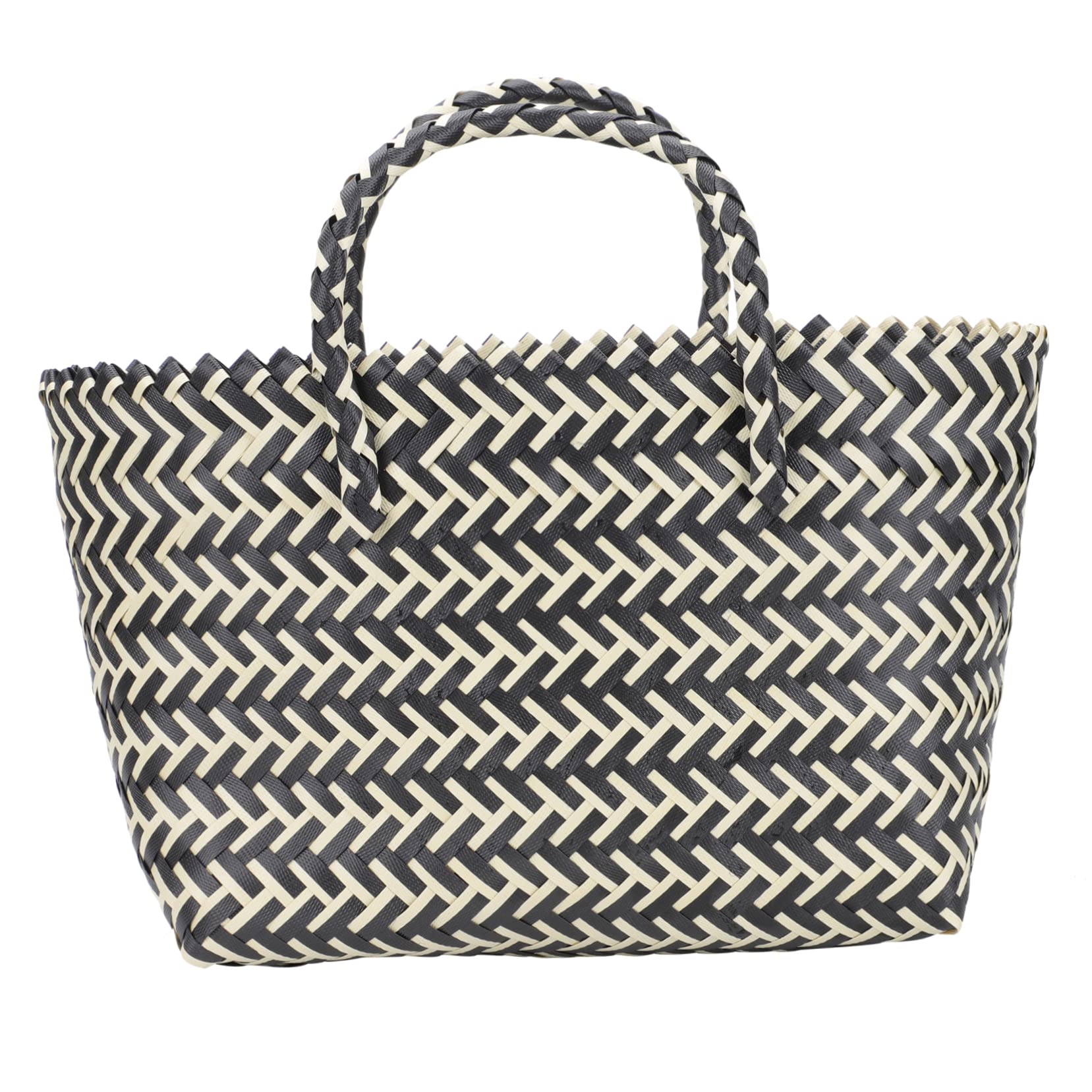SHOWERORO Handwoven Bag Striped Large Knit Basket Women's Casual Bag Black Small 1pc