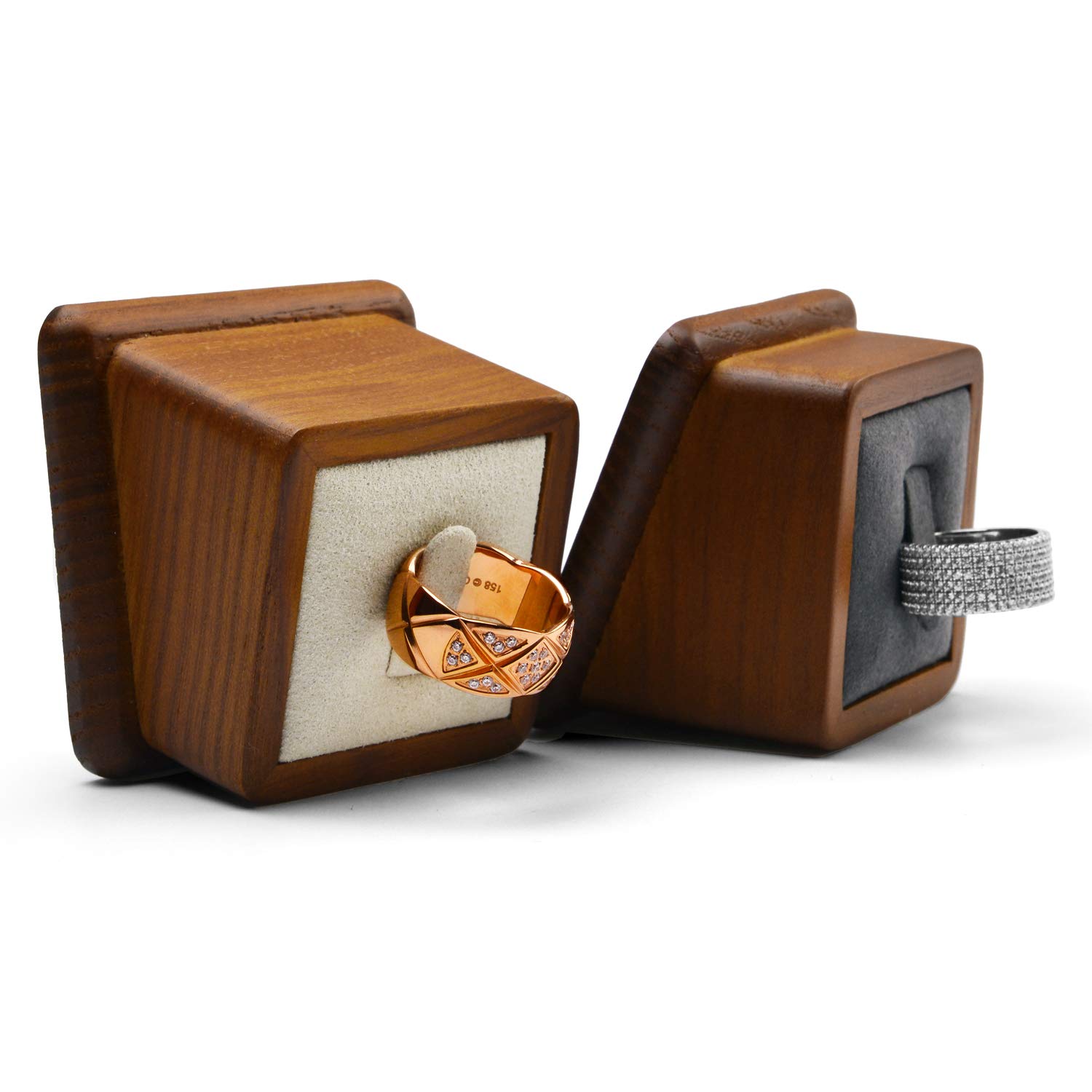 Oirlv Solid Wood Ring Holder,Square Single Ring Display Stand,Showcase Jewelry Display Bear