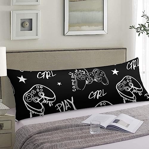 LynaRei Body Pillow Cover 20x54 Inches Black Joystick Gamepad Long Pillow Case Protector with Hidden Zipper Closure Girl Gamer Ultra Soft Body Pillowcase for Home Bedding