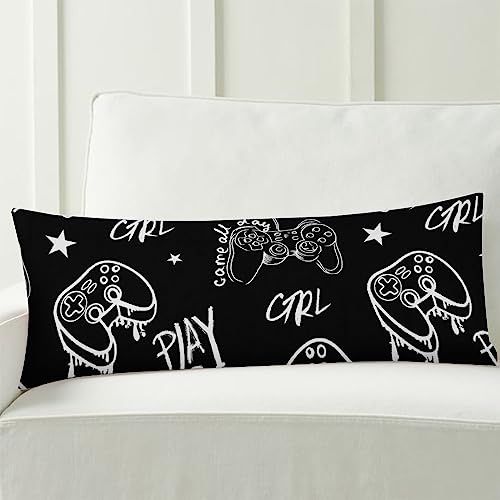 LynaRei Body Pillow Cover 20x54 Inches Black Joystick Gamepad Long Pillow Case Protector with Hidden Zipper Closure Girl Gamer Ultra Soft Body Pillowcase for Home Bedding