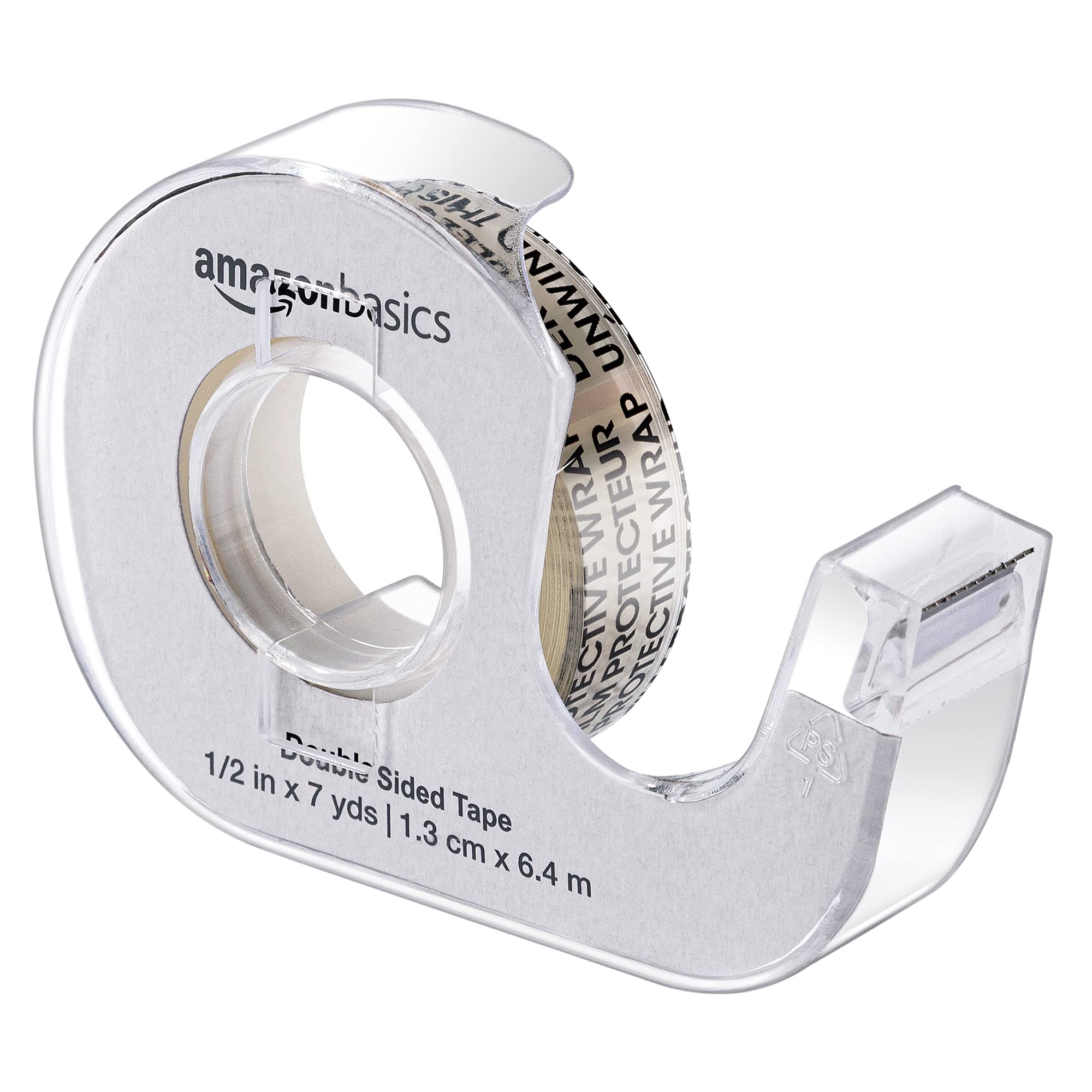 Amazon Basics Double Sided Tape with Dispenser, Narrow Width, 1/2 x 252 inches, 3-Pack