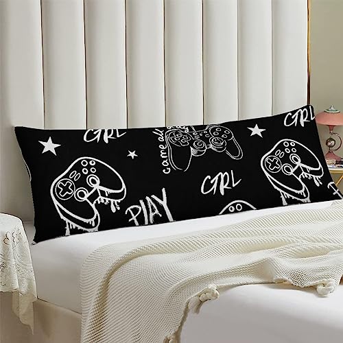 LynaRei Body Pillow Cover 20x54 Inches Black Joystick Gamepad Long Pillow Case Protector with Hidden Zipper Closure Girl Gamer Ultra Soft Body Pillowcase for Home Bedding