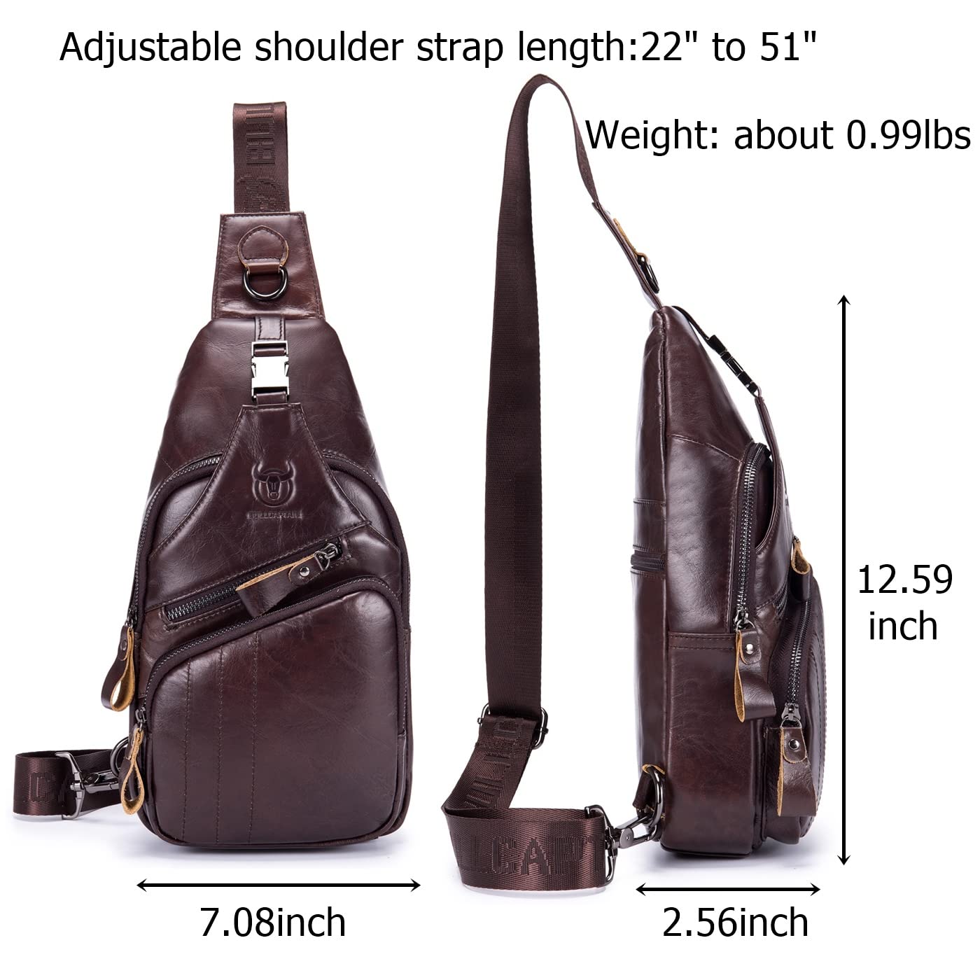BULLCAPTAIN Men Genuine Leather Sling Bag Backpack Multi-pocket Chest Bag Outdoor Hiking Travel Daypack (Coffee)