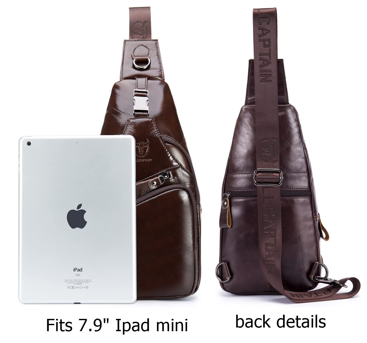 BULLCAPTAIN Men Genuine Leather Sling Bag Backpack Multi-pocket Chest Bag Outdoor Hiking Travel Daypack (Coffee)