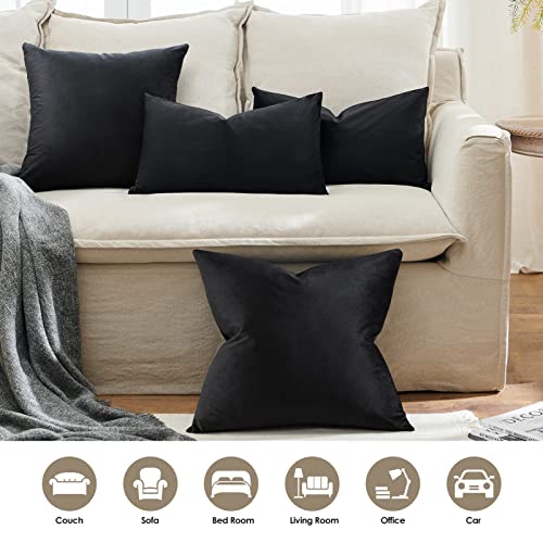 Homelike Moment Throw Pillow Covers 12x20 Set of 2, Black Velvet Decorative Couch Pillow Cover Soft Lumbar Cushion Cases for Sofa Bed Car (12x20 Inch, Black)
