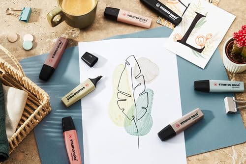 STABILO Highlighter BOSS ORIGINAL NatureCOLORS - Pack of 4 - Beige, Warm Grey, Earth Green, Black