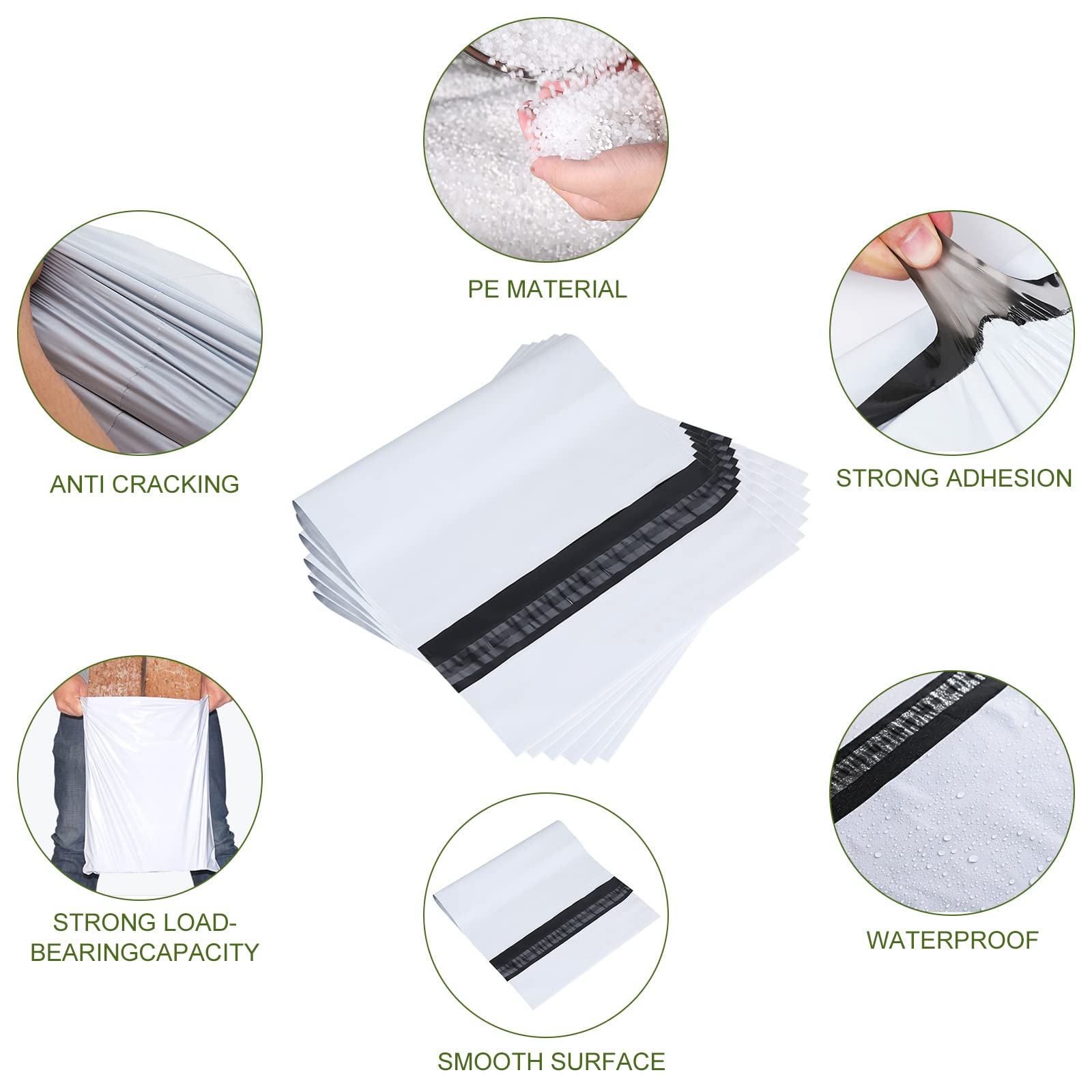 SJPACK 100pcs 14.5x19 Poly Mailers 2.5 Mil Envelopes Shipping Bags With Self Sealing Strip, White Poly Mailers
