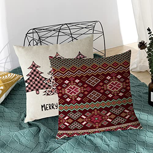 Scceatti Christmas Pillow Covers 18x18 in Liene Square Winter Cushion Cover with Zipper Polka Dot Funky Toss Theme New Pillowcases Protector for Couch Sofa Bed Living Room Decorations Gifts Decor